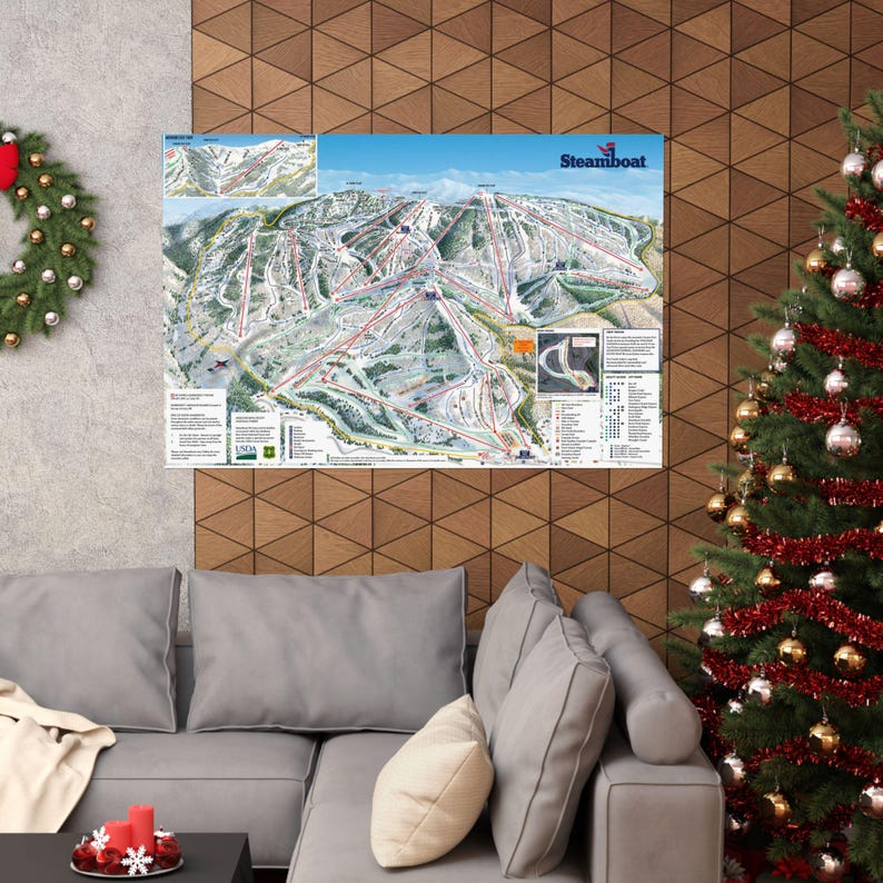 Steamboat Ski Resort Map Art Poster - 54X36 - Skiing Wall Decor ...