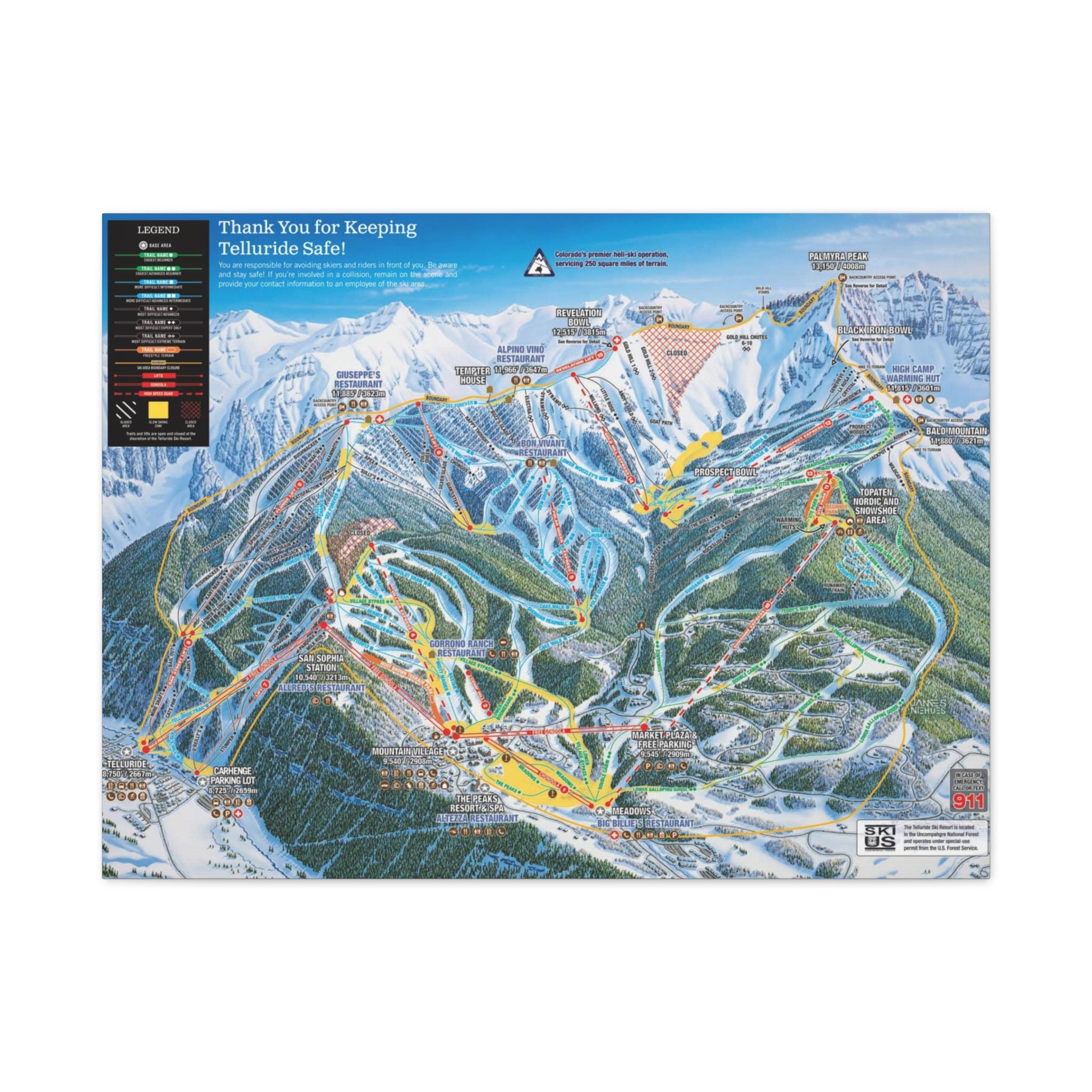 Telluride, Mountain Ski Map - Matte Canvas, Stretched, 32" X 24" - Etsy