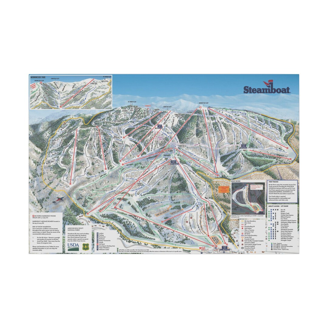 Steamboat Ski Resort Map Canvas Print, Chill Vibe Wall Art, Perfect for ...
