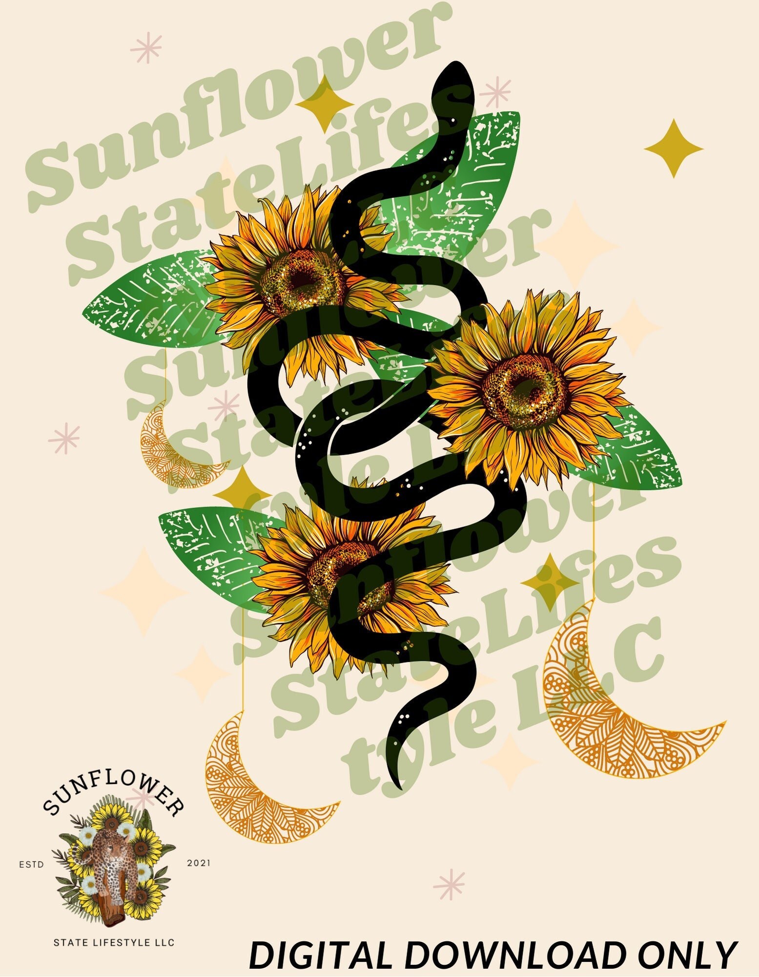 Boho Sunflower Snake PNG Only Cute PNG PNG for Sublimation - Etsy