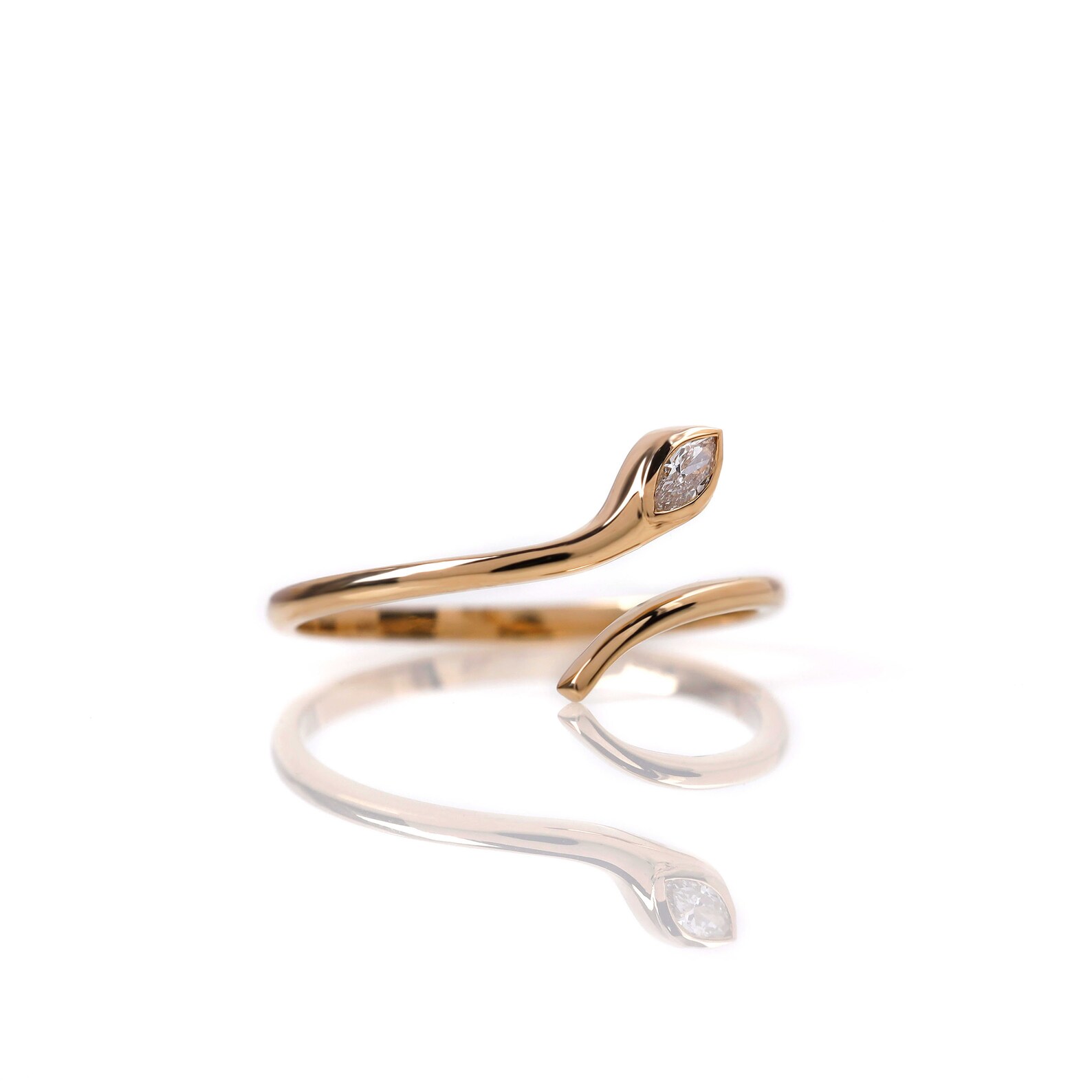 Unique Flush Set Marquise Lab Diamond Serpent Ring, Everyday Wear Gold ...