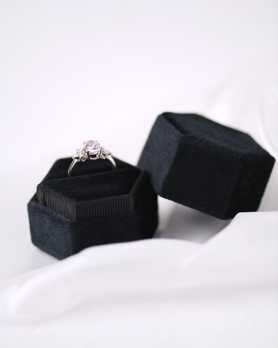 Raven Black Hexagon Velvet Ring Box in Single/double Slots Engagement ...