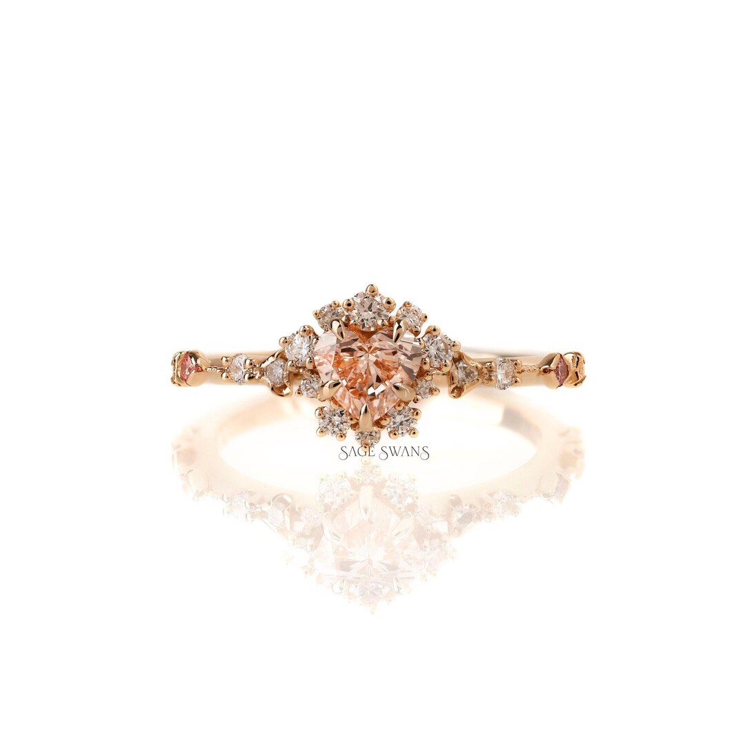 Heart Shaped Pink Lab Diamond Cluster Engagement Ring, 14k Yellow Gold ...