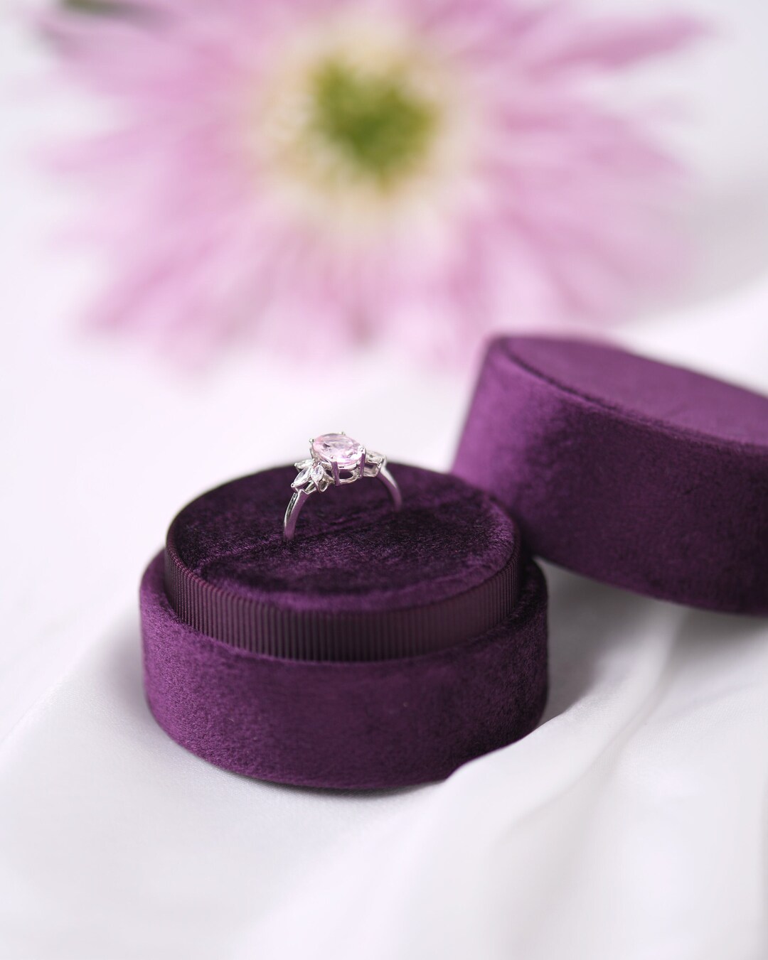 Plum Paradise Round Velvet Ring Box in Single/double Slots Engagement ...