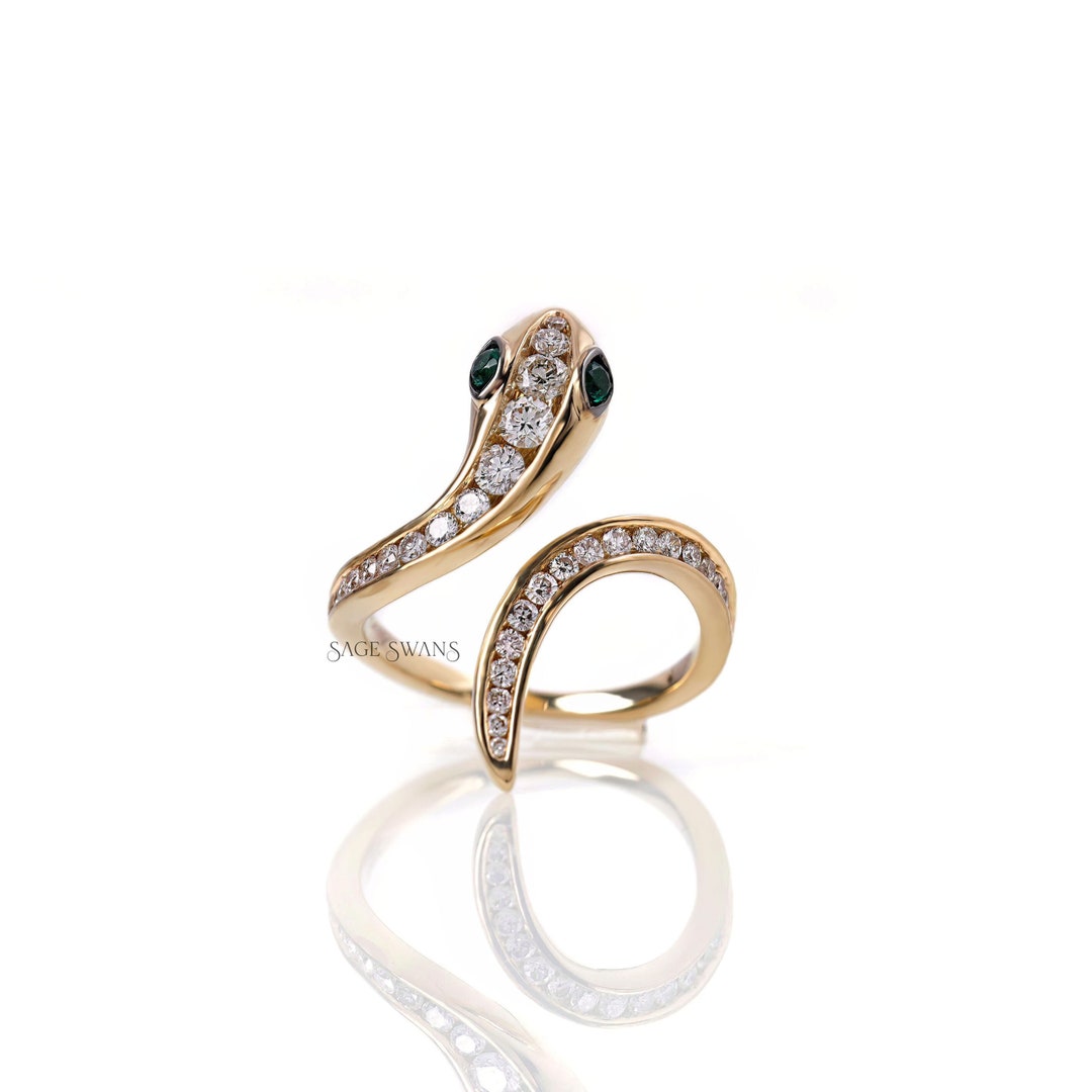 14k Solid Gold Pave Set Lab Grown Diamond Snake Ring, Diamond Snake ...