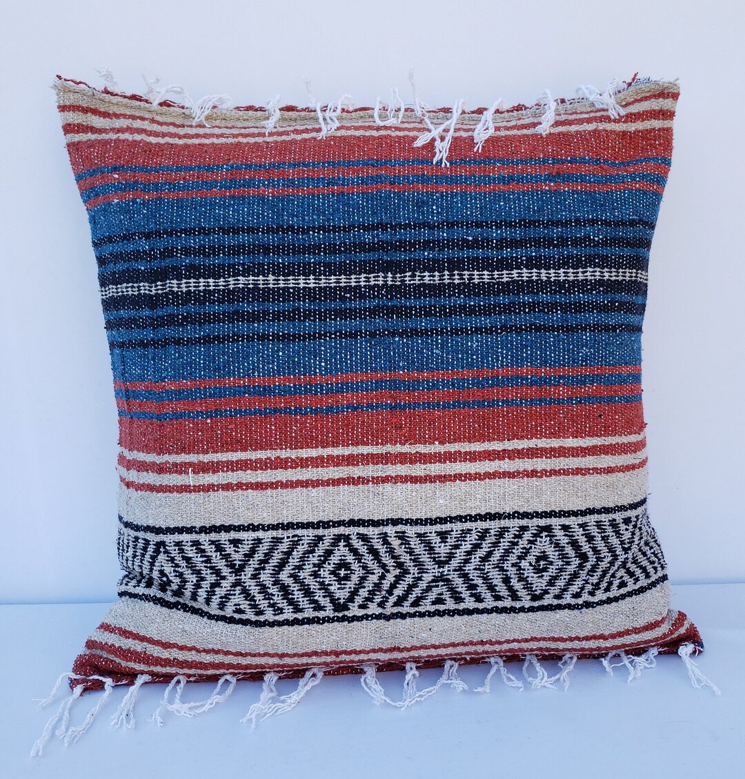 Terra Cotta Mexican Blanket Pillow,serape Blanket,falsa Blanket,boho ...