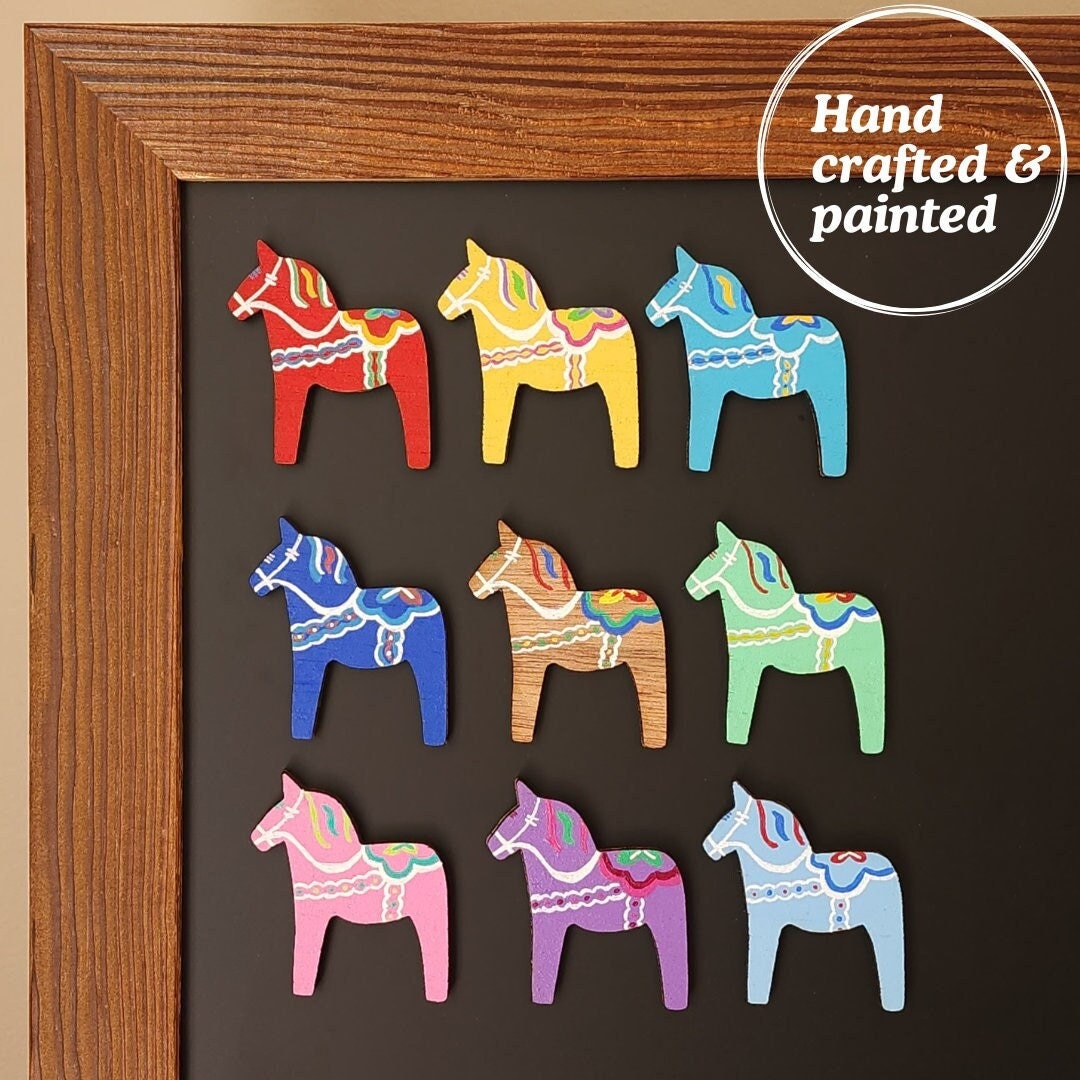 Wooden Dala Horse Magnets - Hand Crafted and Hand Painted - Swedish ...