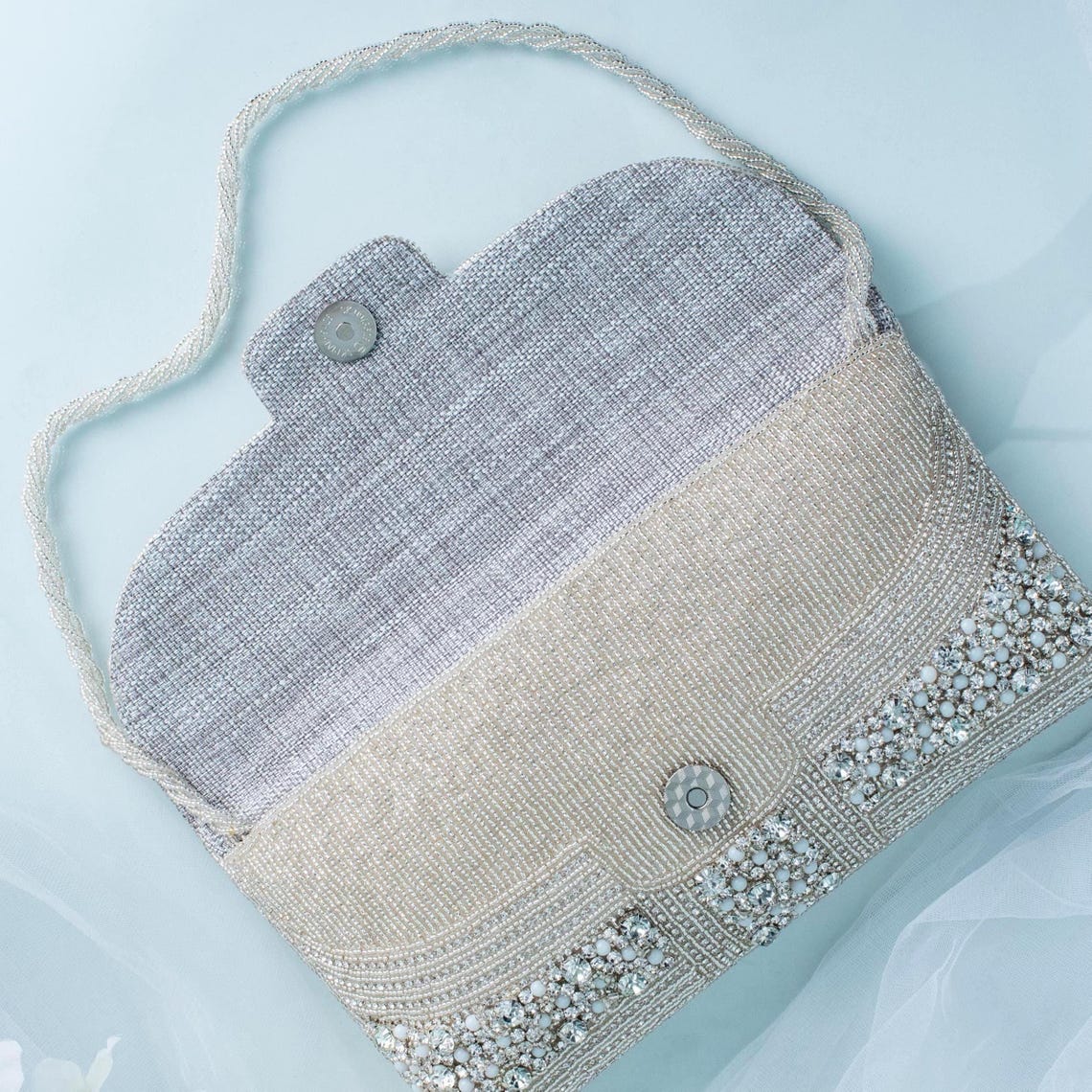 Silver Formal Clutch Crystal Evening Bag Bridal Gift Silver Beaded ...