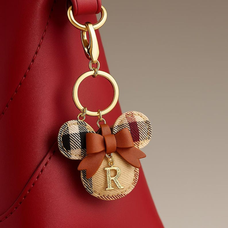 Checkered Bagpack Charm Plaid Keychain With Bow Personalized Bag Charm ...