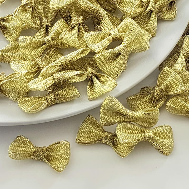 Mini Gold Bow Metallic Ribbon Bow for Craft DIY Gold Embellishment ...