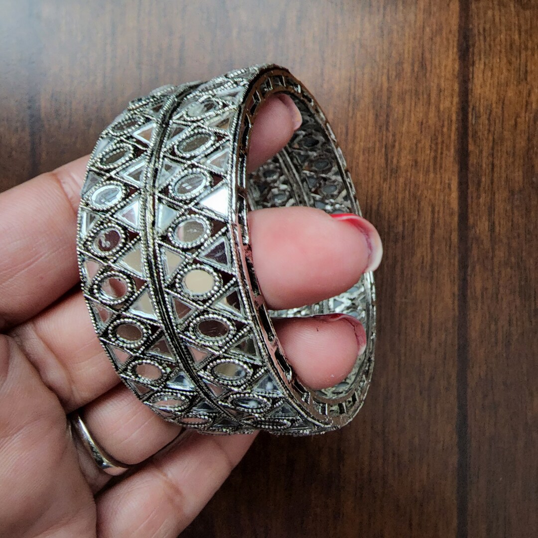 Silver Mirror Bangles 2.4 Inches Indian Silver Kara Mirror - Etsy