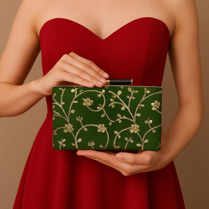 Green Clutch Bag Gold Evening Purse Bag Gala Night Formal Purse Red ...