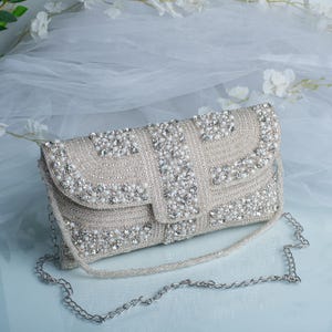 Silver Formal Clutch Crystal Evening Bag Bridal Gift Silver Beaded ...