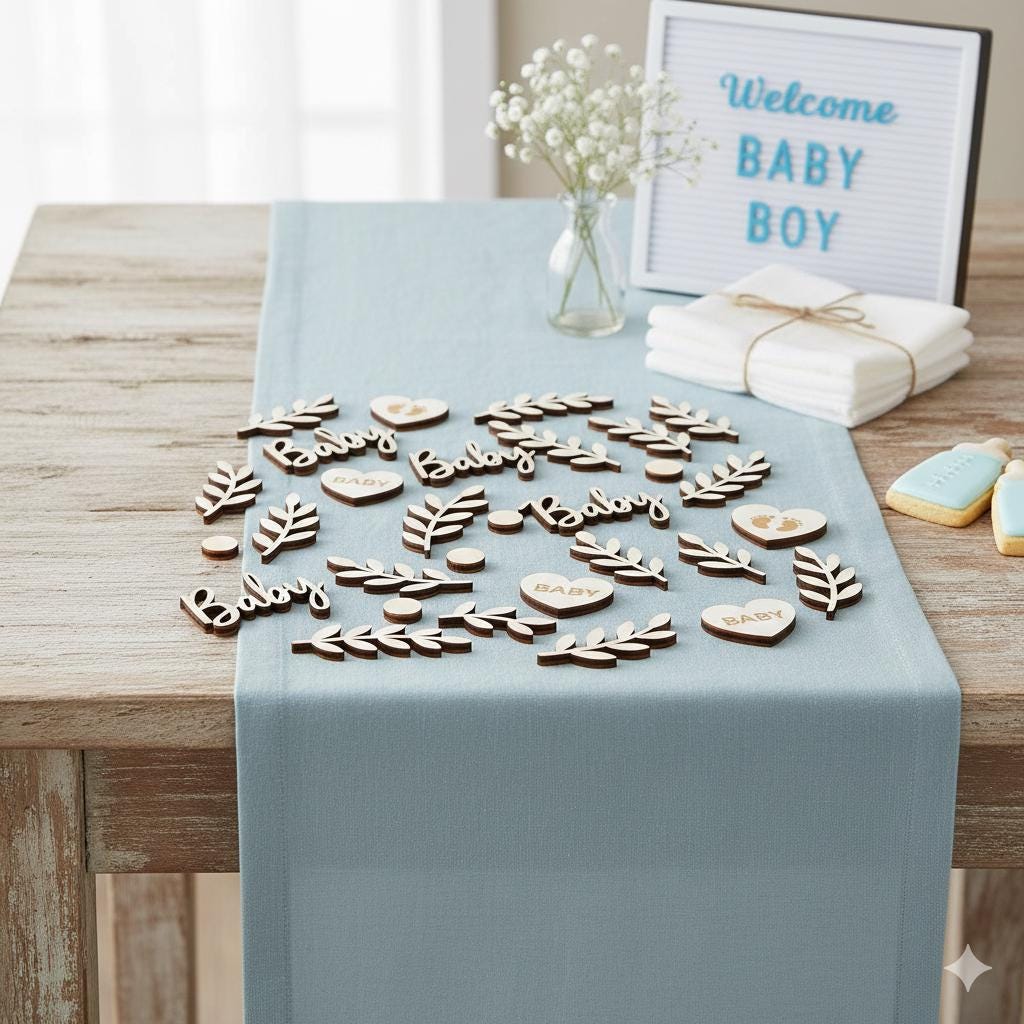 Rustic Party Table Scatter Baby Shower Neutral Decor Wooden Heart Charm ...