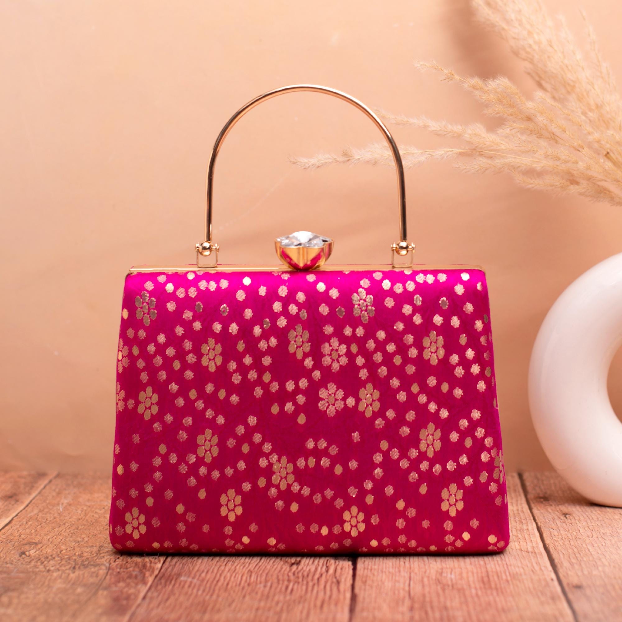 Fuchsia Purse With Gold Chain Brocade Purse Floral Evening Bag Magenta ...