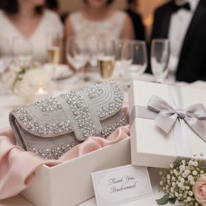 Silver Formal Clutch Crystal Evening Bag Bridal Gift Silver Beaded ...
