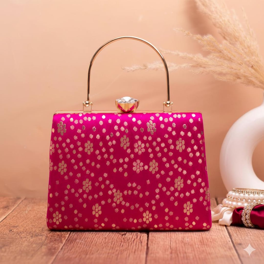 Fuchsia Purse With Gold Chain Brocade Purse Floral Evening Bag Magenta ...