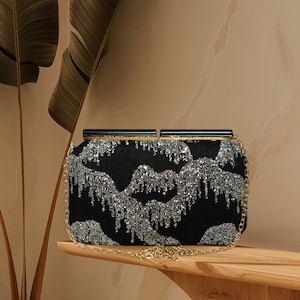 Black Clutch for Formal Event Black & Silver Evening Bag for Gala Party ...