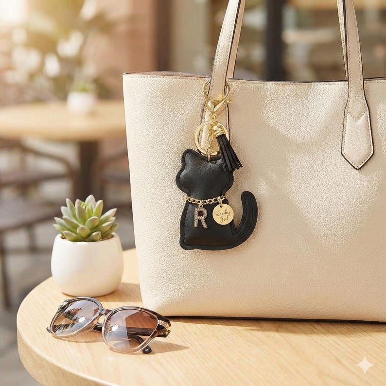 Personalized Cat Bag Charm Keyring Initial Purse Charm Graduation ...