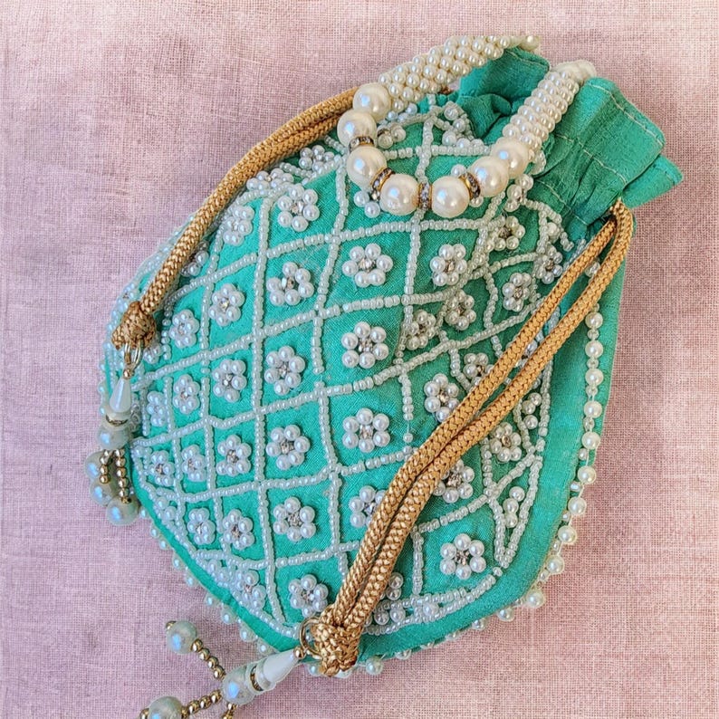 Fuchsia Pink Beaded Evening Bag Wedding Favor Potli Bridesmaid Gift ...