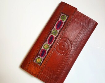Embroidered Leather Wallet - Etsy