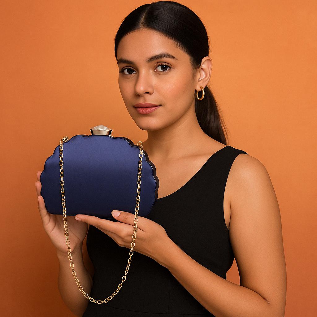 Navy Blue Purse Scalloped Clutch Purse for Mother of Bride Bag Gold ...
