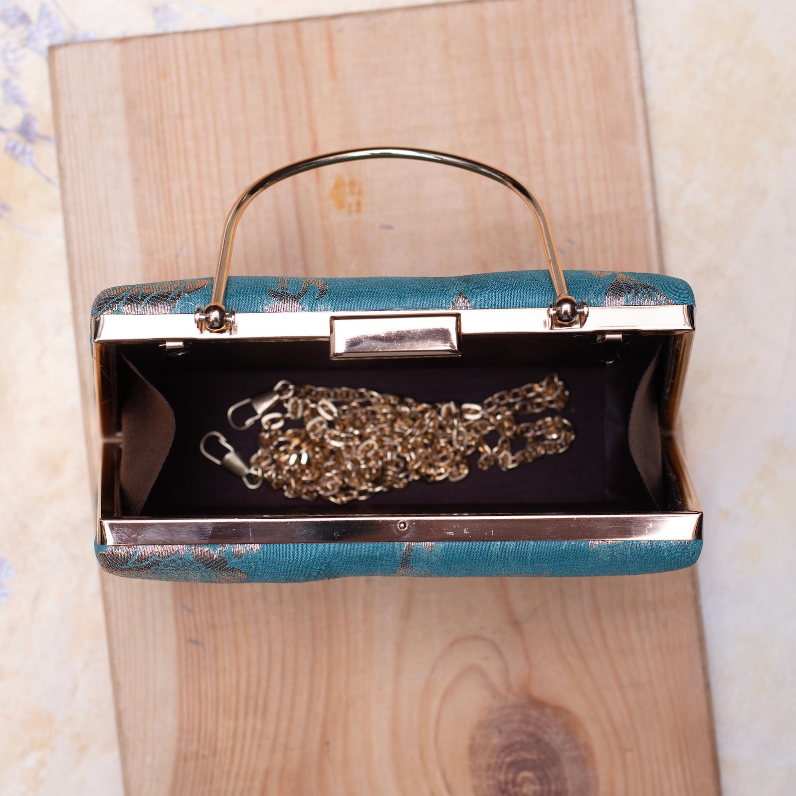 Turquoise Clutch Handbag With Gold Floral Embroidery Clutch for Mother ...