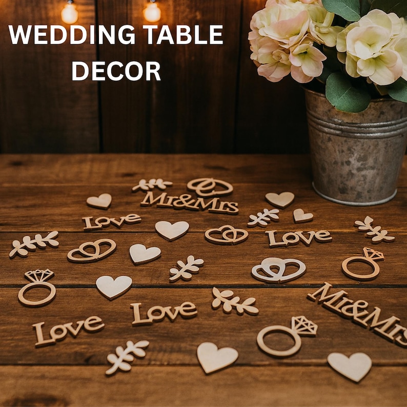 Rustic Wedding Table Decor Wooden Confetti Love Wood Cutout Bridal ...
