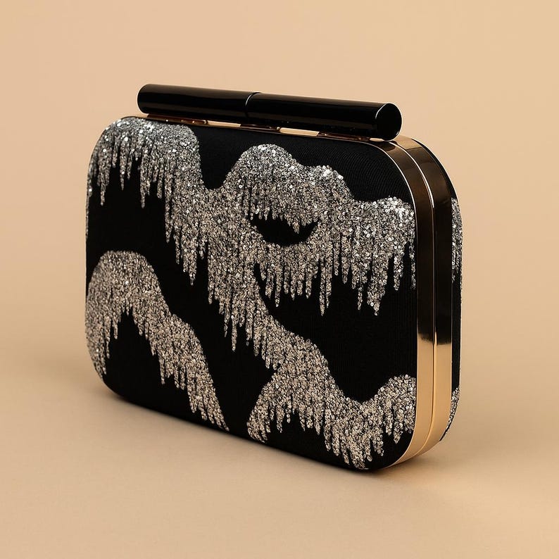 Black Clutch for Formal Event Black & Silver Evening Bag for Gala Party ...