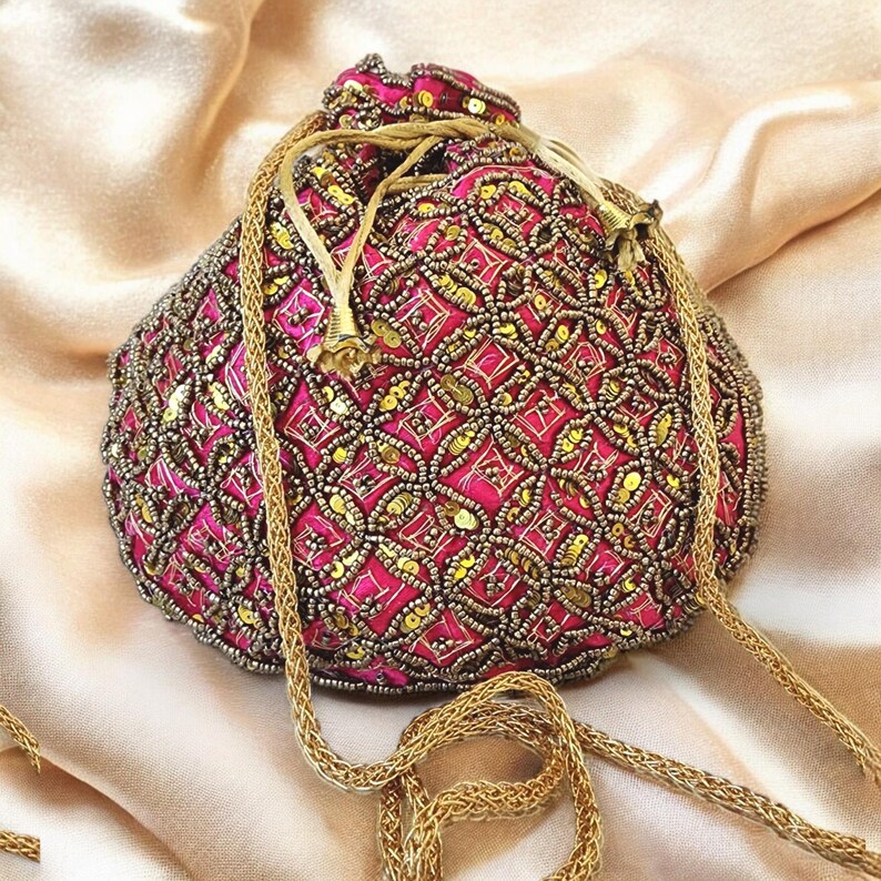 Gold Wedding Potli Bag Gold Beaded Clutch Bridal Evening Purse Formal ...