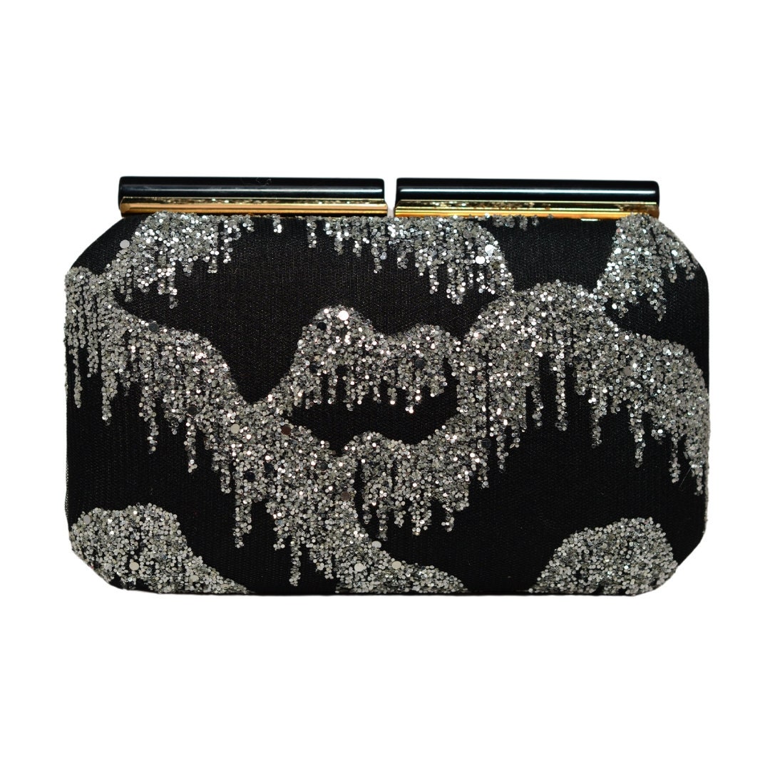 Black Clutch for Formal Event Black & Silver Evening Bag for Gala Party ...