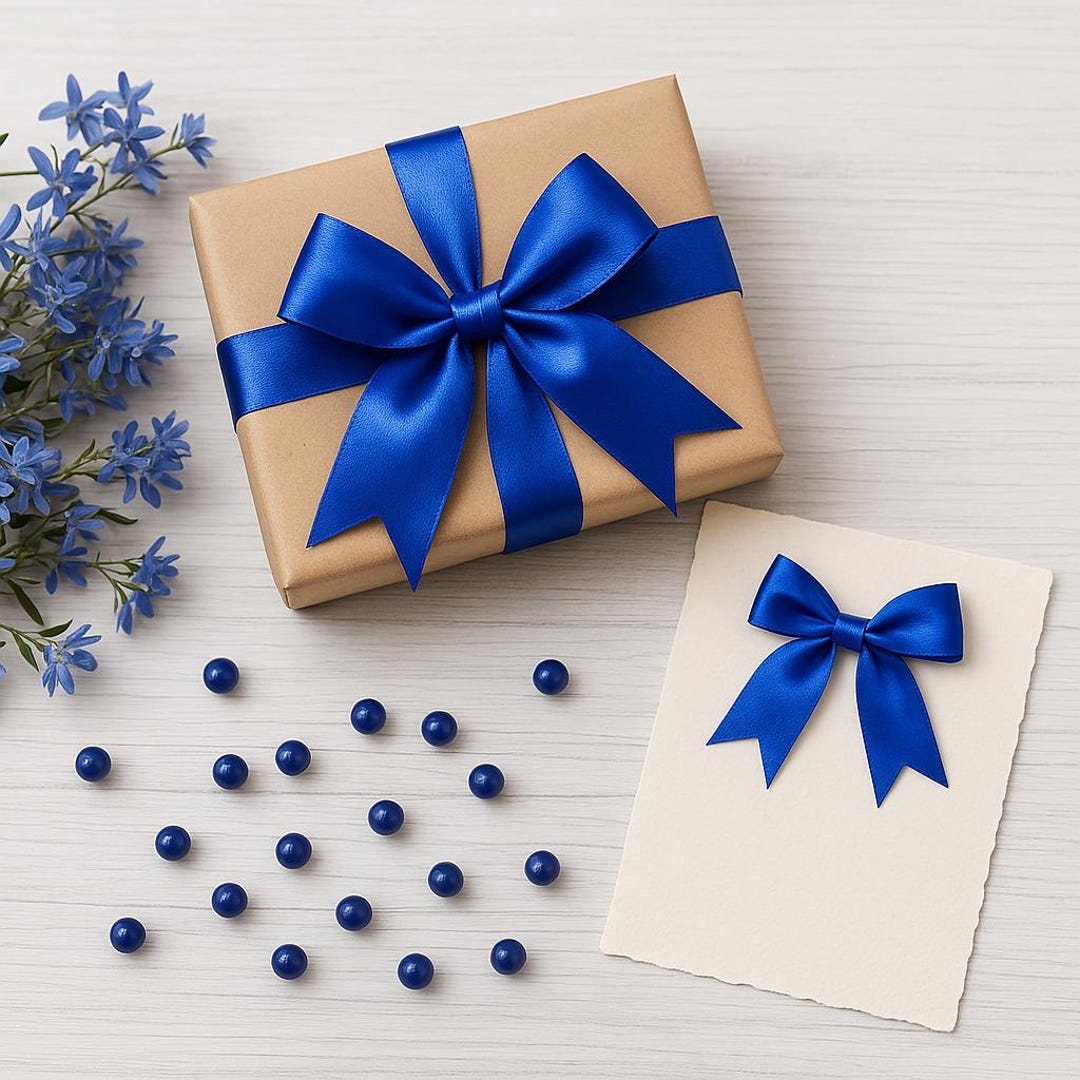 Navy Blue Satin Bow Royal Blue Satin Ribbon Pre-tied Bow for Gift ...