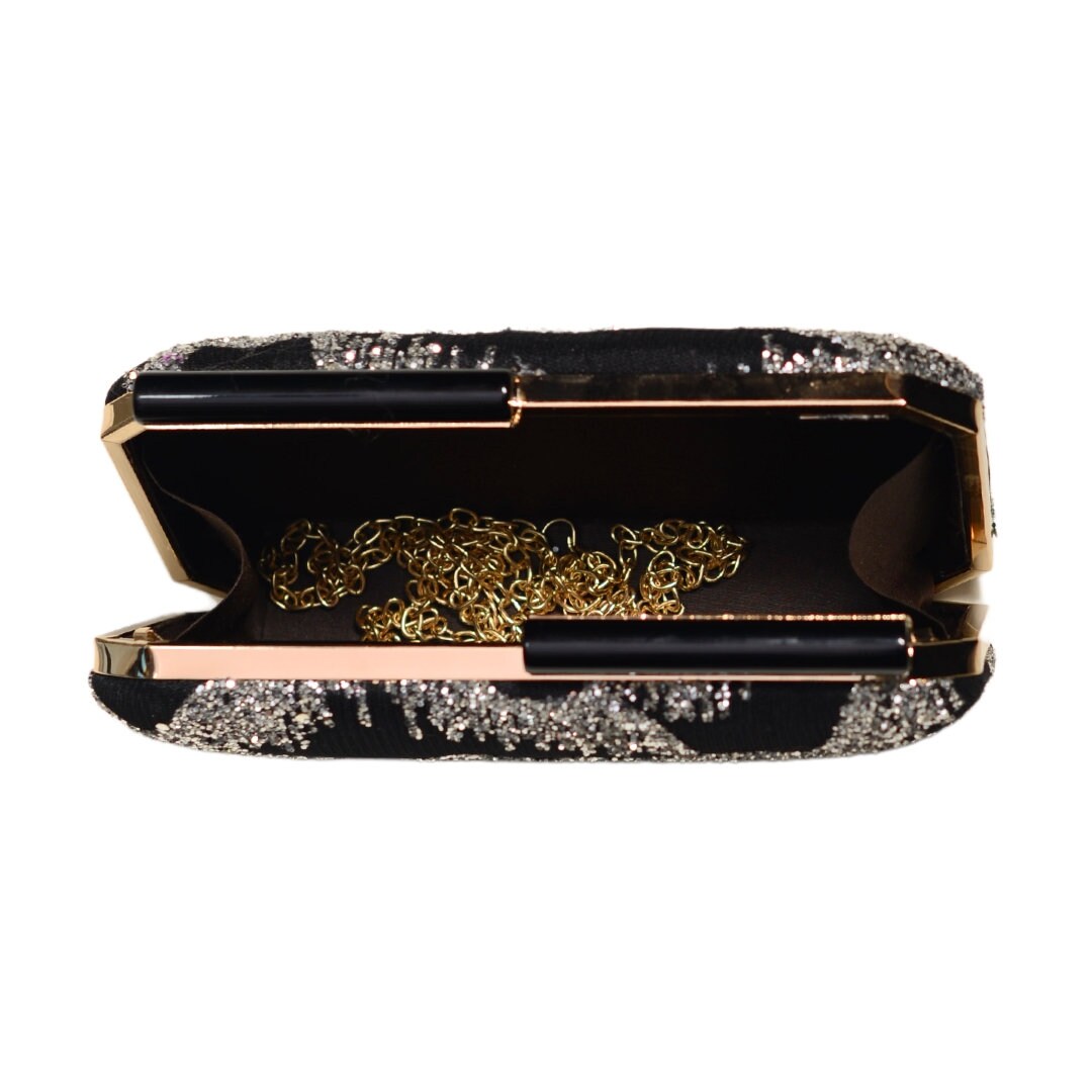 Black Clutch for Formal Event Black & Silver Evening Bag for Gala Party ...