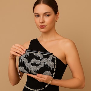 Black Clutch for Formal Event Black & Silver Evening Bag for Gala Party ...