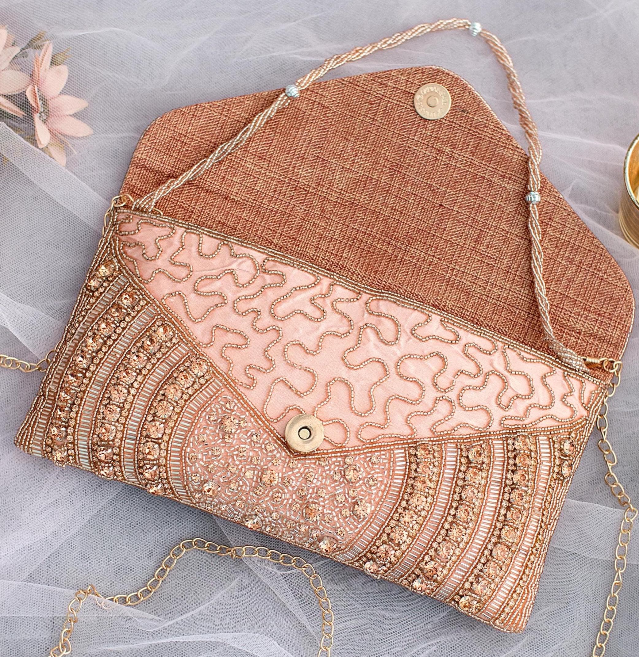 Pink Luxury Beaded Clutch Pink Evening Bag Wedding Party Purse Formal ...