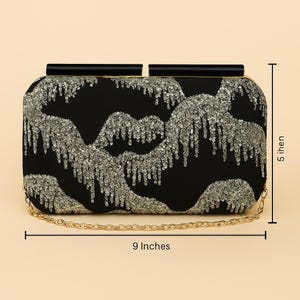 Black Clutch for Formal Event Black & Silver Evening Bag for Gala Party ...
