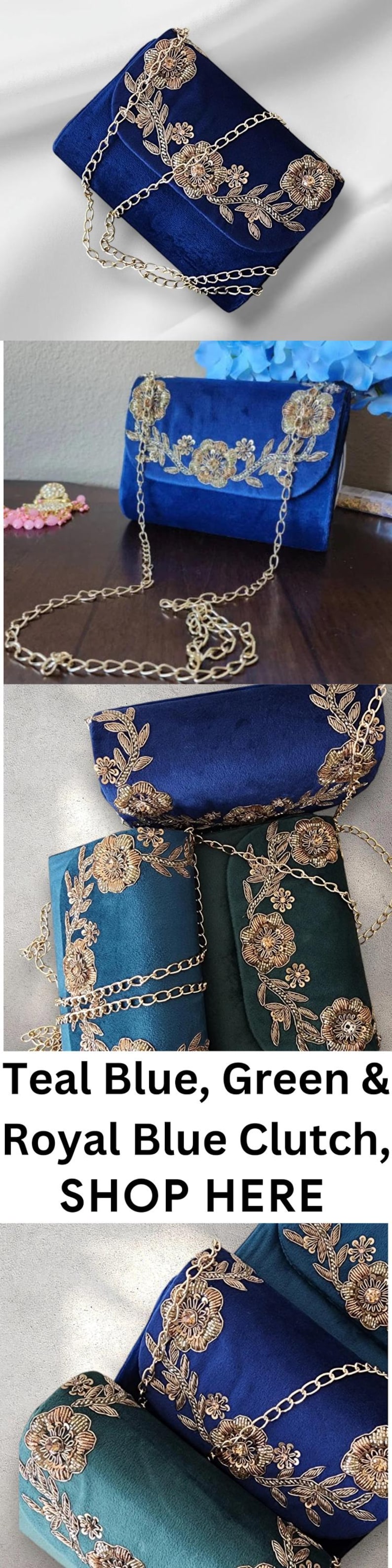 Blue Elegant Clutch Embroidered Royal Blue Purse Sequins Embellished ...