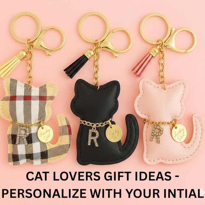 Personalized Cat Bag Charm Keyring Initial Purse Charm Graduation ...