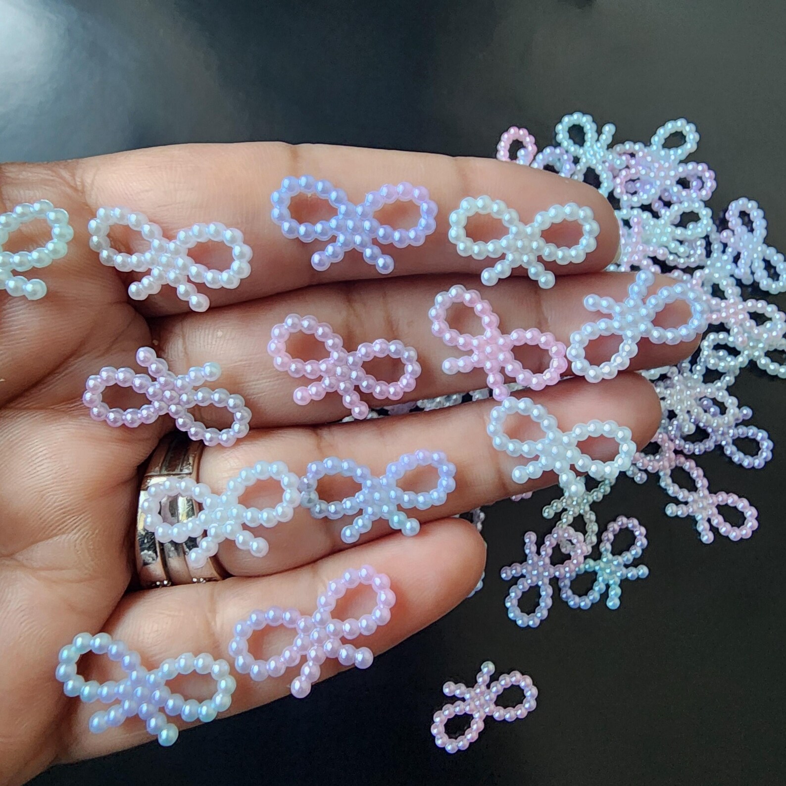 50 Mini Pearl Bow Charm Nail Art Blue Mini Bow DIY Wedding Supply Bow ...