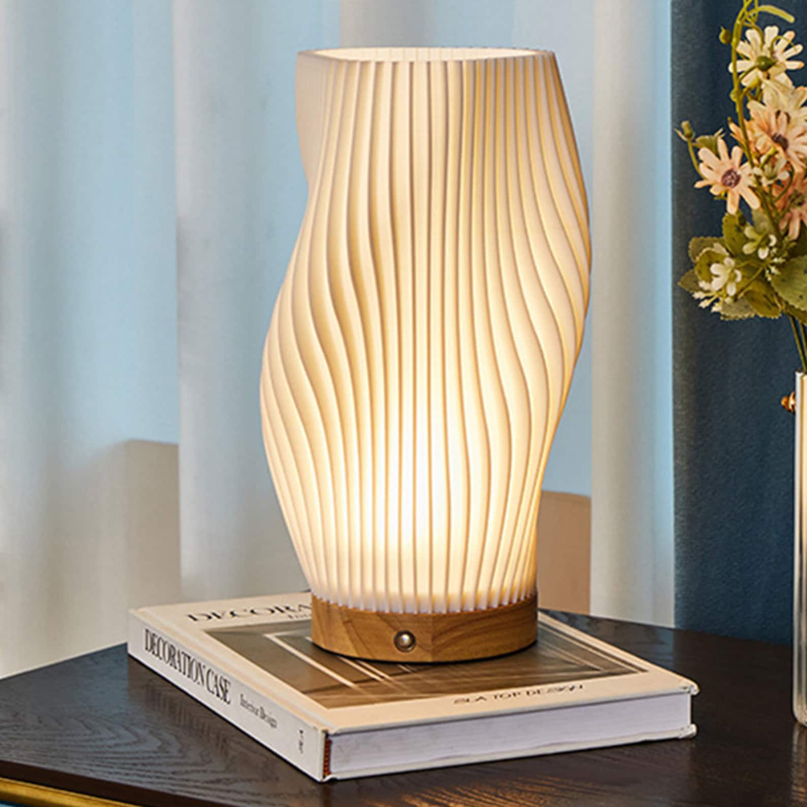 Rechargeable Wooden Led Table Lamp Cordless - Wave - Etsy