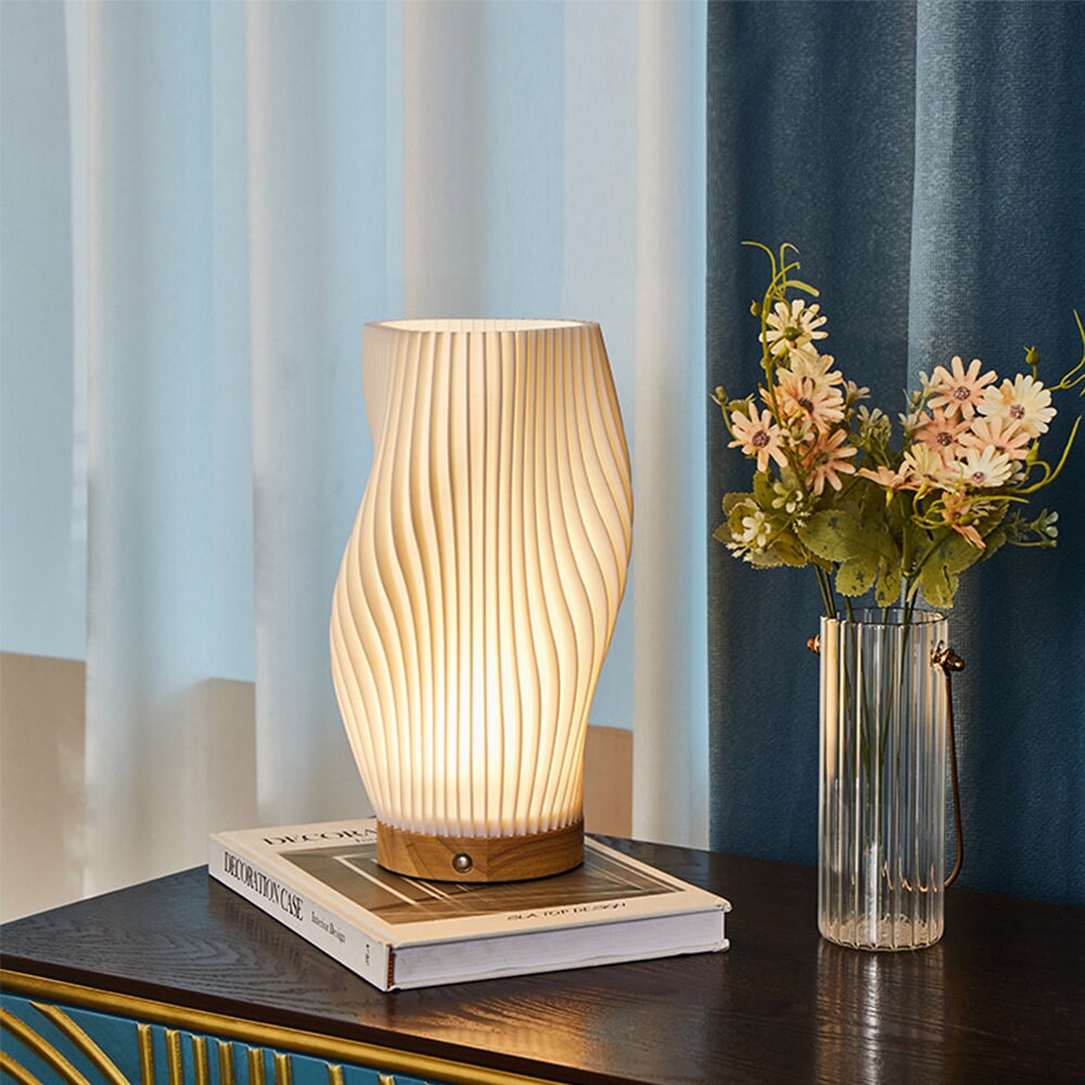 Rechargeable Wooden Led Table Lamp Cordless Wave - Etsy