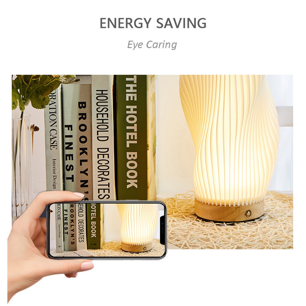 Rechargeable Wooden Led Table Lamp Cordless Wave - Etsy