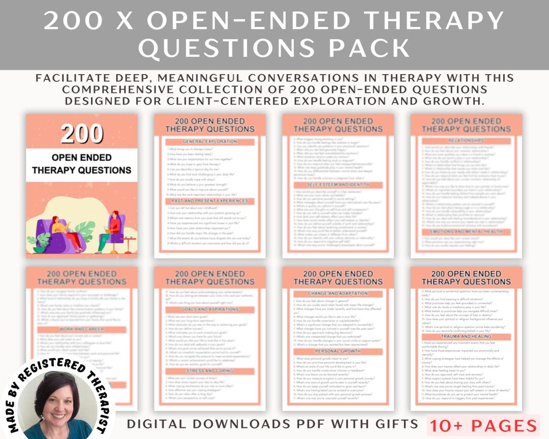 200 Open-ended Therapy Questions: Counseling Tools (PDF Download) - Etsy