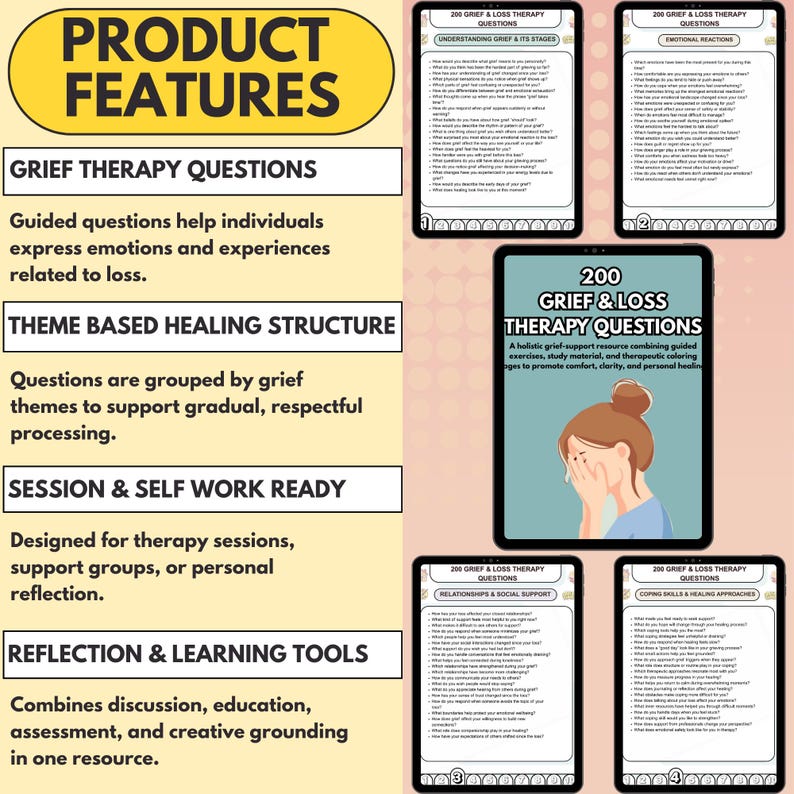 Grief Therapy Questions Bundle: 200 Counseling Prompts (digital ...