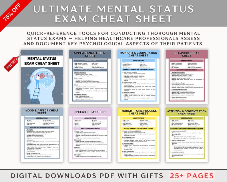 Mental Status Exam Cheat Sheet: MSE Reference & Assessment (digital ...