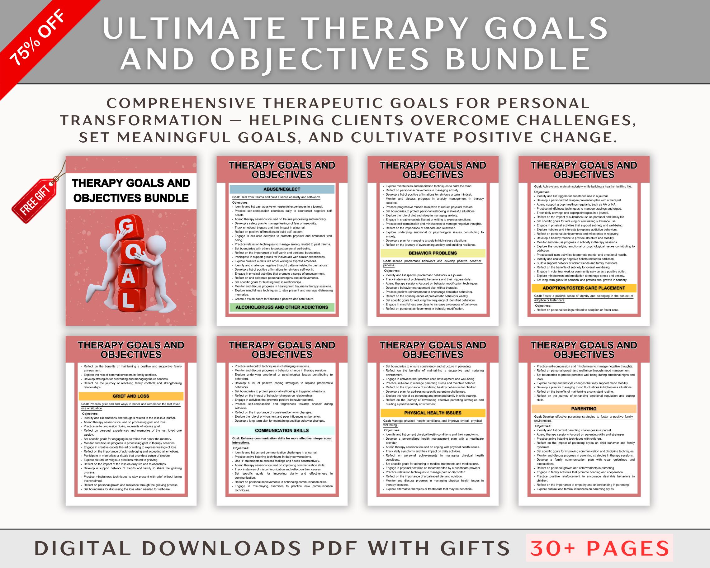 Therapy Goals and Objectives Bundle: Clinical Notes & Cheat Sheets (PDF ...
