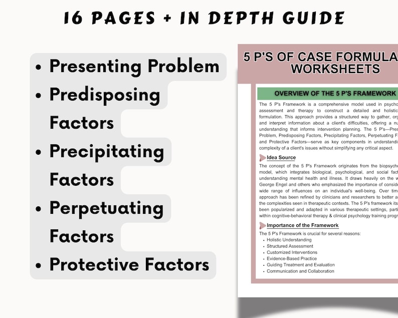 5 P's of Case Formulation Worksheets: Mental Health Tool (PDF) - Etsy