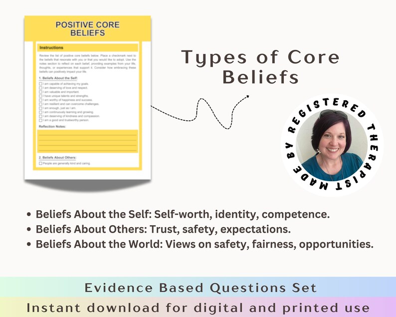 CBT Worksheets for Core Values, Mental Health Workbook, Limiting ...