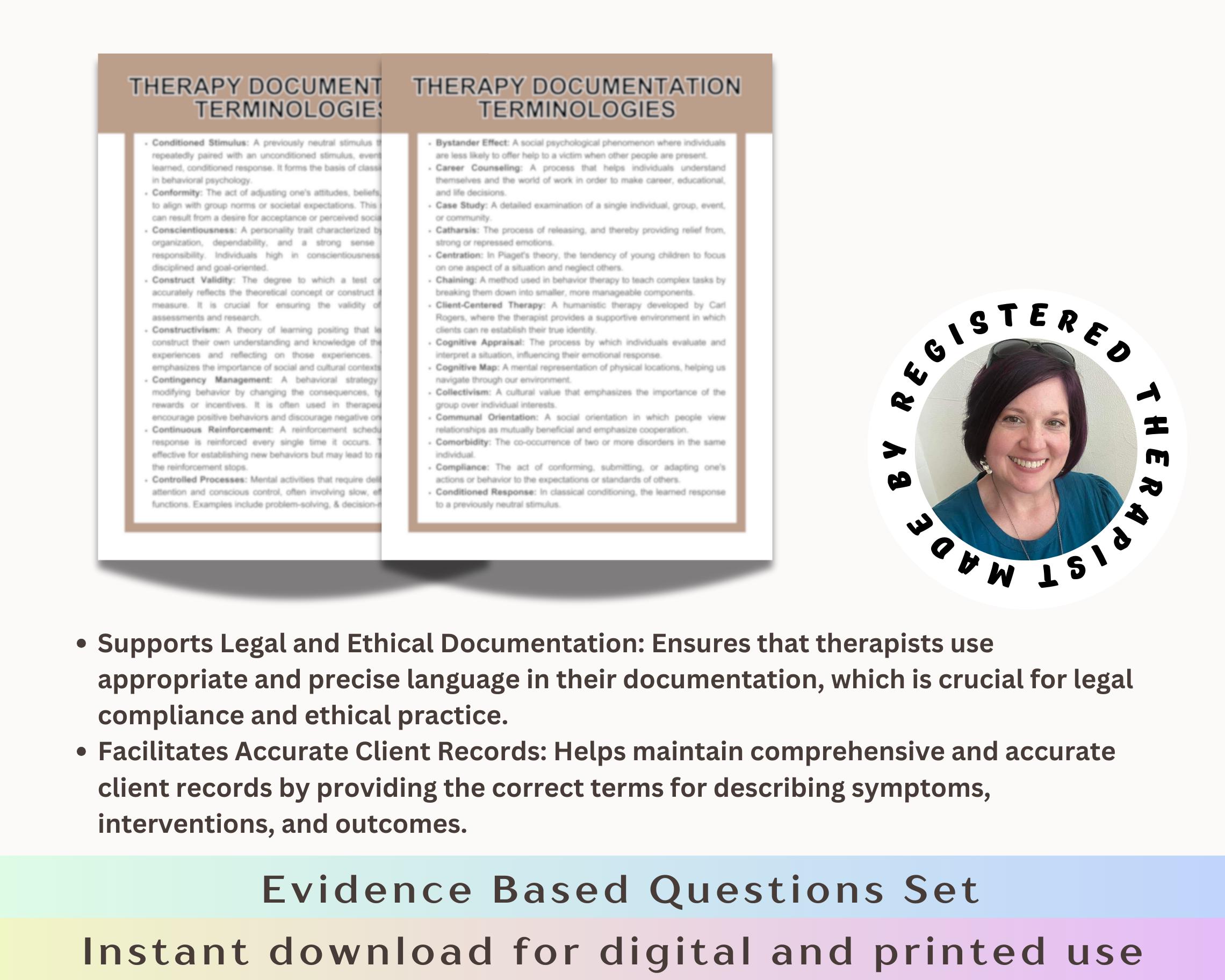 Therapy Documentation Terminology Bundle, Therapy Worksheet, Therapy ...