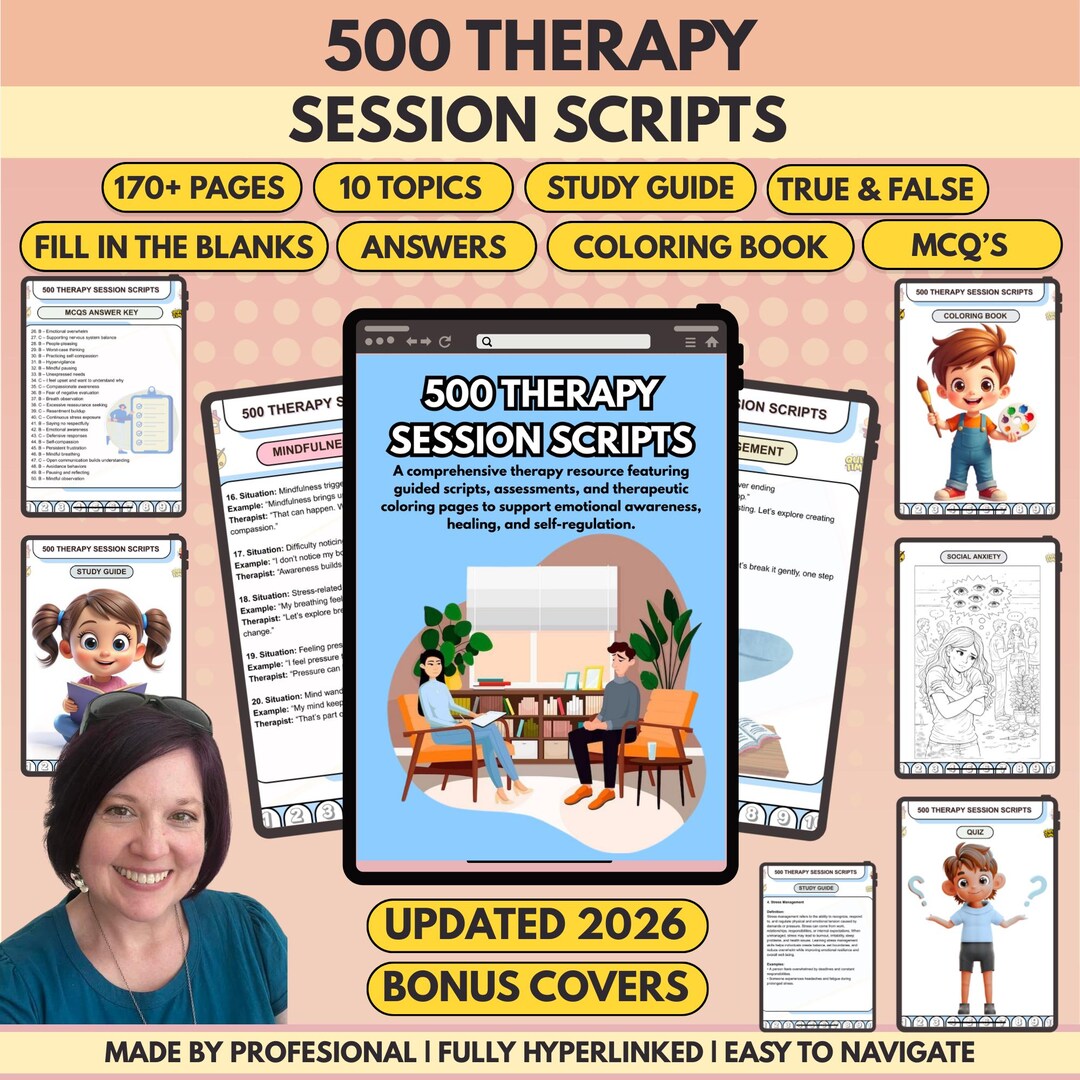 500 X Therapy Session Scripts, 170+ Pages, 10+ Topics, Fully ...